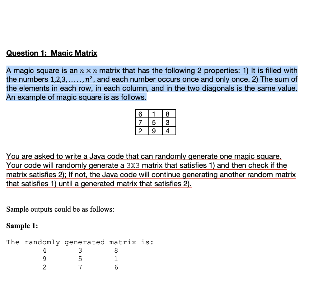 Solved A magic square is an 𝑛 × 𝑛 matrix that has the | Chegg.com