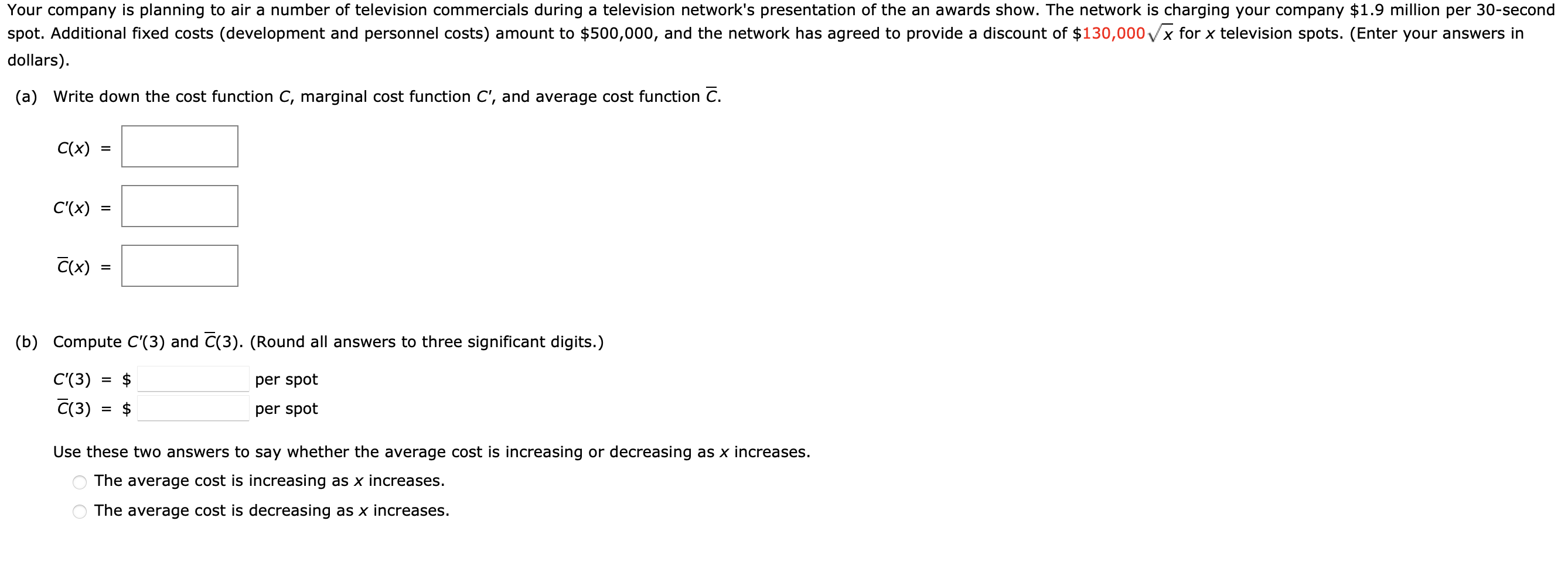 Solved Dollars A Write Down The Cost Function C