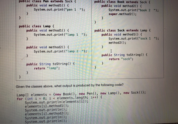 Solved public class Pen extends Sock f public void method1) | Chegg.com