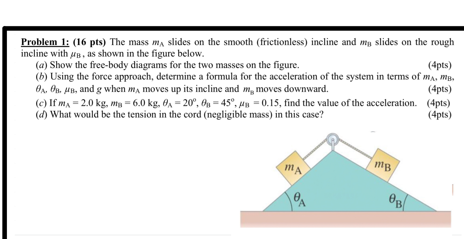 Solved Problem 1: (16 pts) The mass mA slides on the smooth | Chegg.com