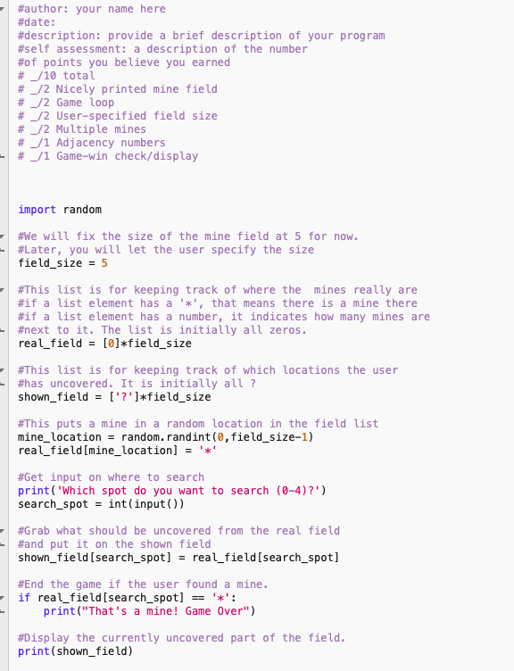Solved How do i create this mine sweeper program | Chegg.com