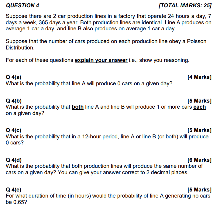 Solved QUESTION 4 [TOTAL MARKS: 25] Suppose there are 2 car | Chegg.com
