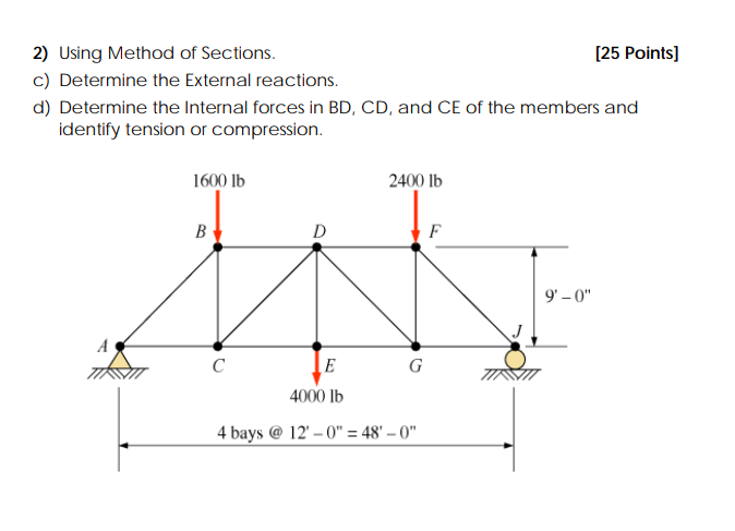 Solved 2) Using Method of Sections. [25 Points) c) Determine | Chegg.com