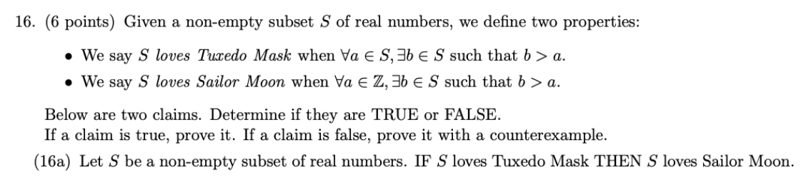 Solved 16. (6 points) Given a non-empty subset S of real | Chegg.com