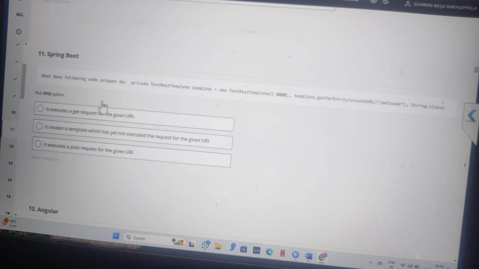 Solved Spring Boot Pick ONE option | Chegg.com