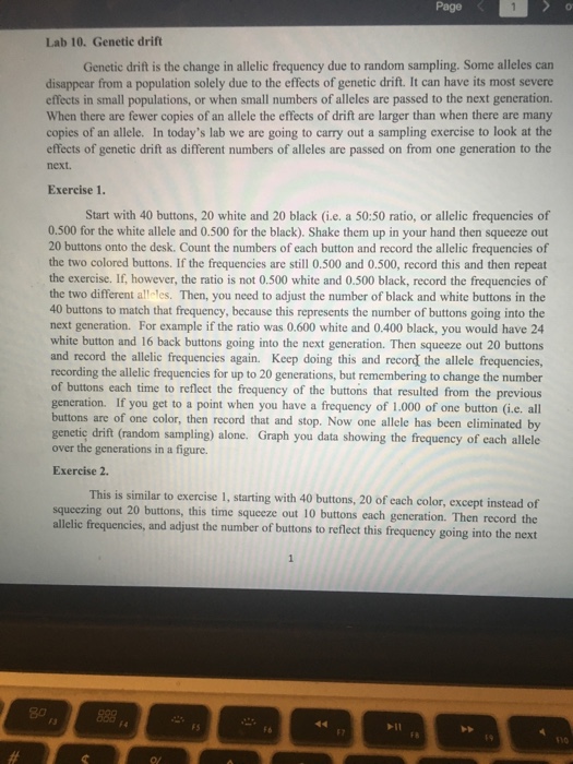 Solved Page Lab 10. Genetie drift Genetic drift is the | Chegg.com