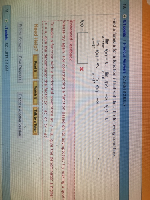 Solved 10. 01 points I Previous Answers SCalcET8 2.6.057 | Chegg.com Solved 10. 01 points I Previous Answers SCalcET8 2.6.057 | Chegg.com