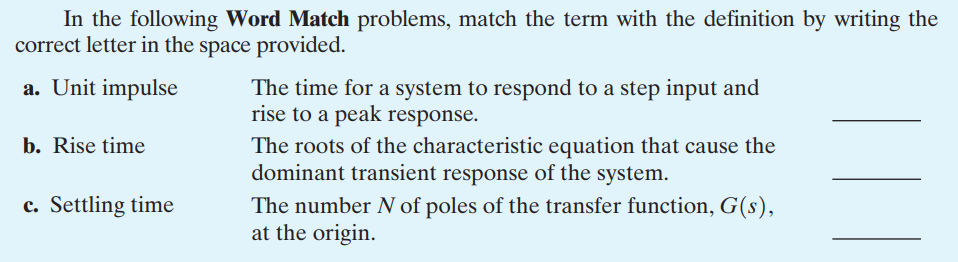 Solved In the following Word Match problems, match the term | Chegg.com