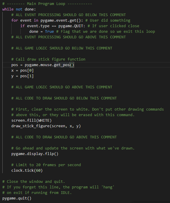 Solved # Main Program Loop while not done: # ALL EVENT | Chegg.com