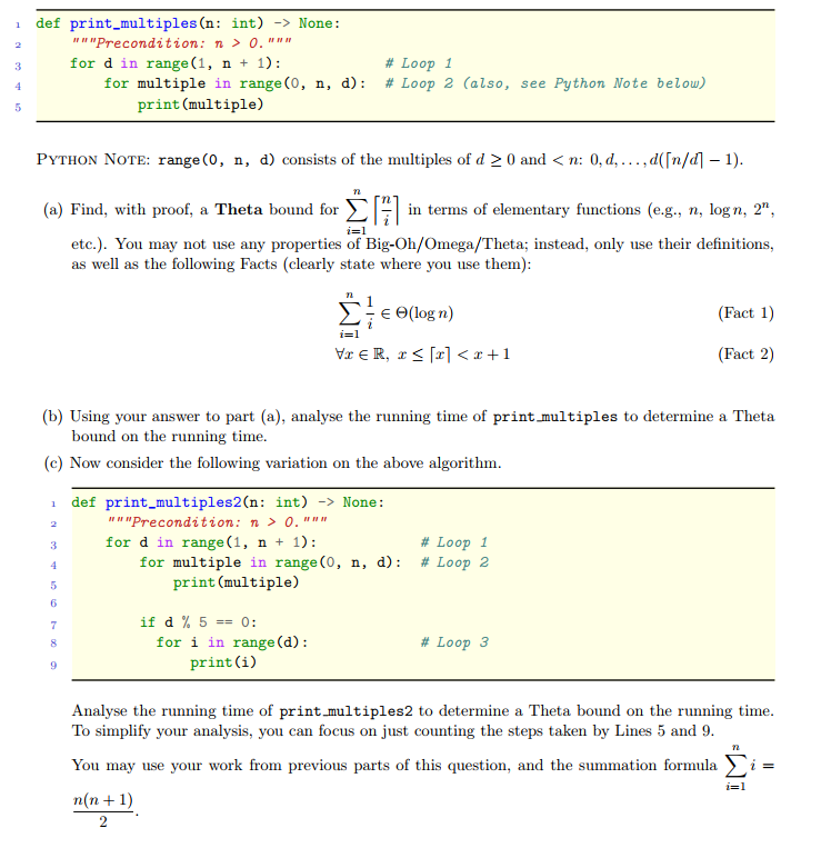 Solved i def print_multiples(n: int) -> None: | Chegg.com