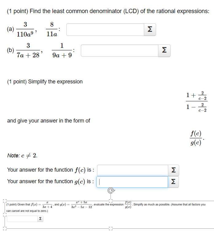 Solved (1 point) Find the least common denominator (LCD) of | Chegg.com
