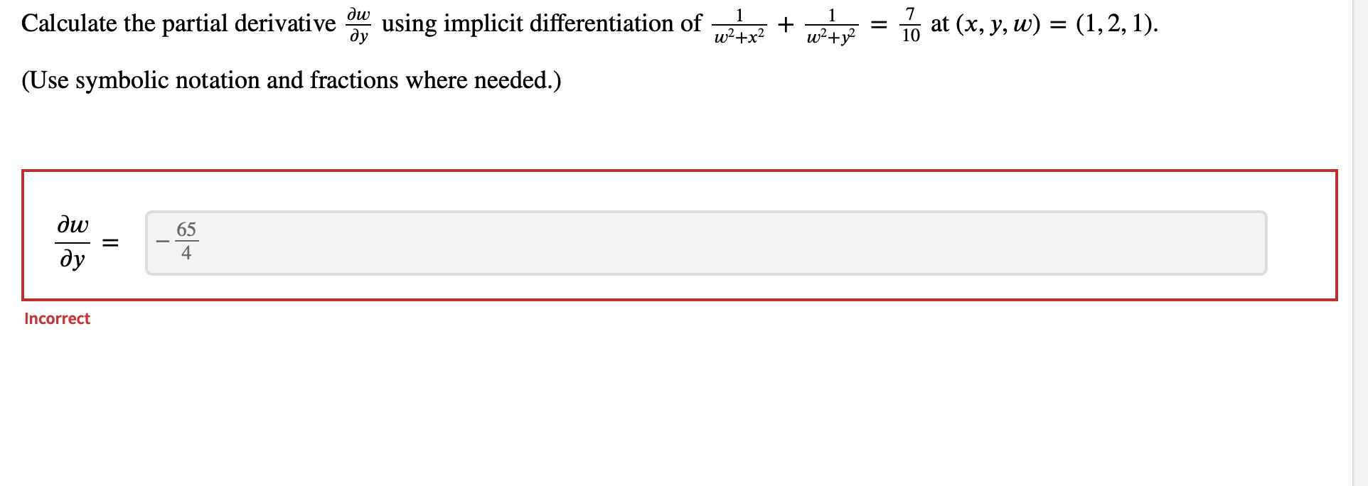 Solved Calculate the partial derivative ∂y∂w using implicit | Chegg.com