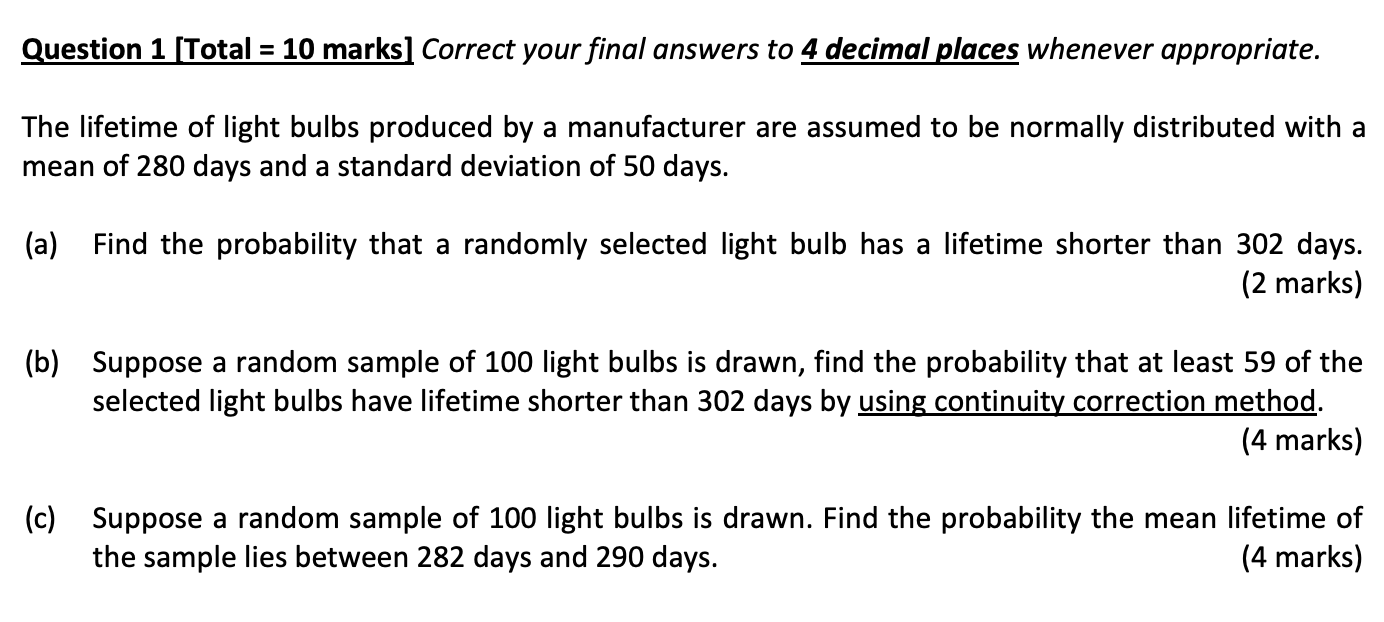 Solved Question 1 [Total = 10 marks] Correct your final | Chegg.com