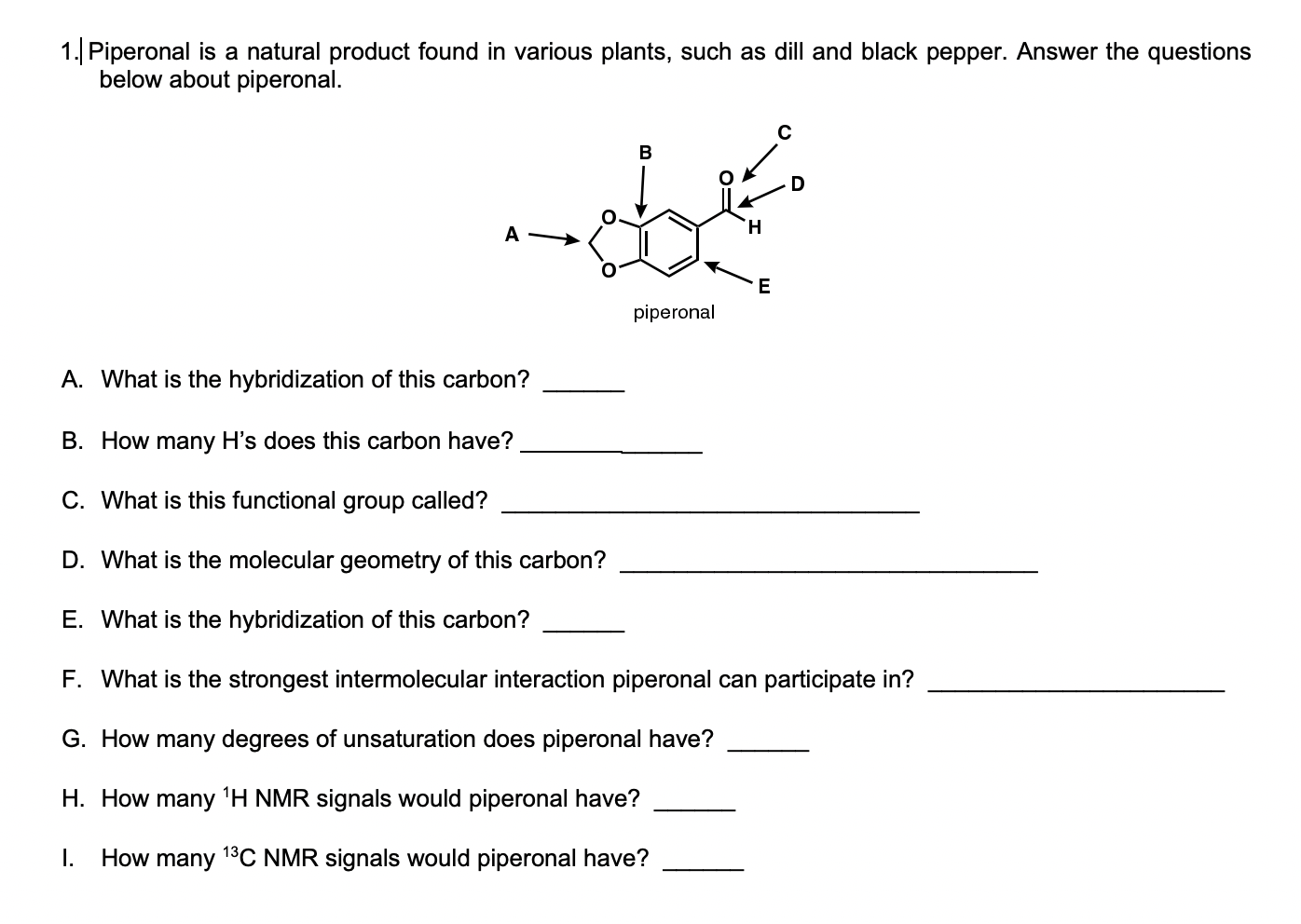 Solved 1. Piperonal is a natural product found in various | Chegg.com