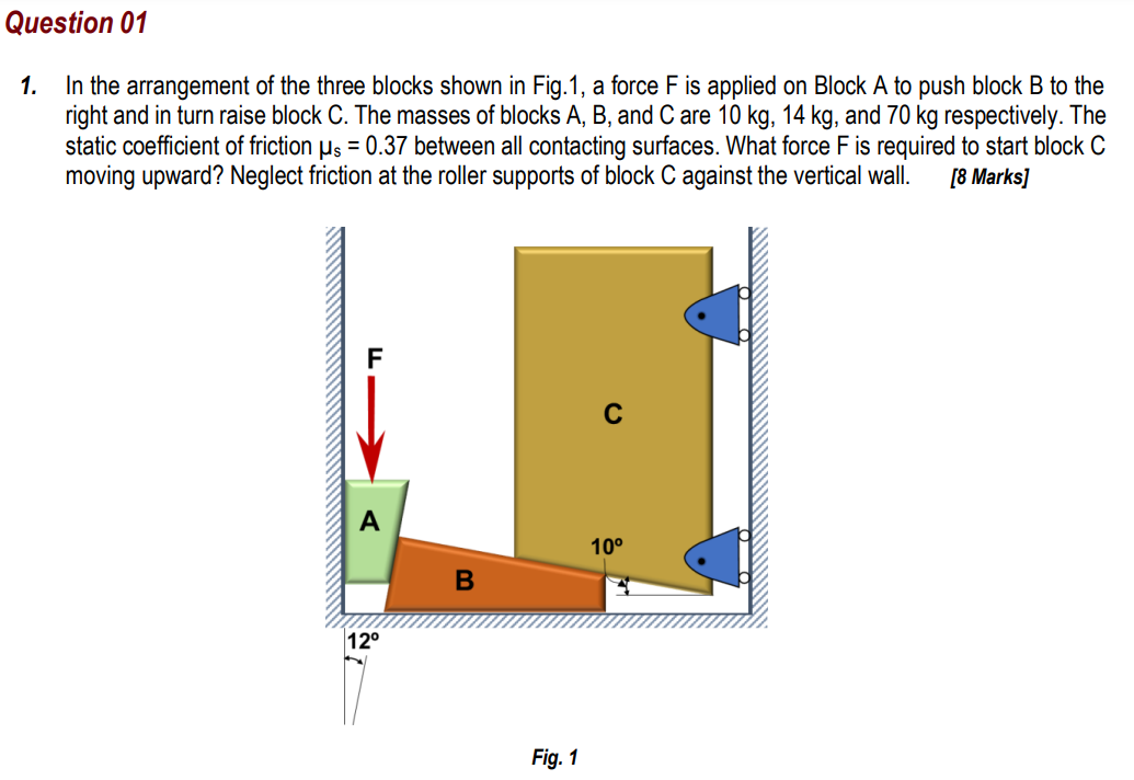 Solved Question 01 1. In the arrangement of the three blocks | Chegg.com