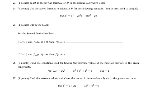 Solved 23. (4 points) What is the for the formula for D in | Chegg.com