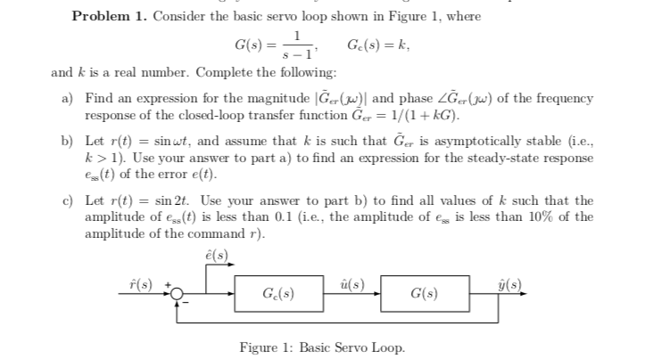 Solved Problem 1. Consider the basic servo loop shown in | Chegg.com