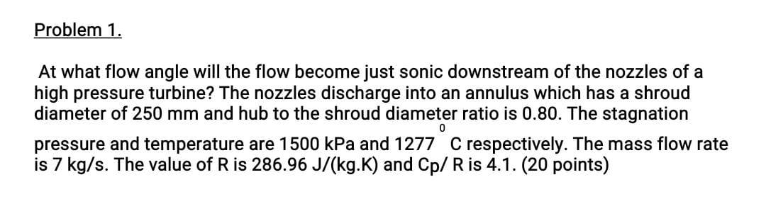 Solved Problem 1. At what flow angle will the flow become | Chegg.com
