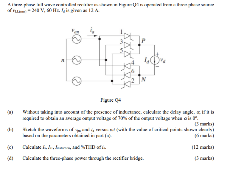 Solved A three-phase full wave controlled rectifier as shown | Chegg.com