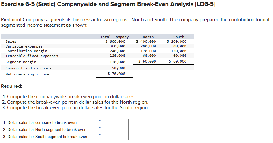 Solved Exercise 6-5 (Static) Companywide and Segment | Chegg.com