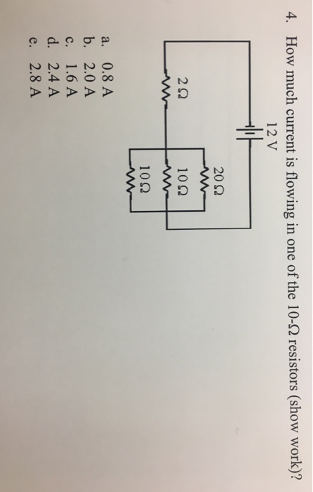 Solved How much current is flowing in one of the 10-Ohm | Chegg.com