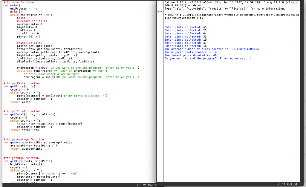 Solved Python 3.10.2 (v3.10.2:a58ebcc701, Jan 13 2022, | Chegg.com
