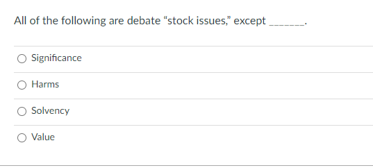 Solved All of the following are debate "stock issues," | Chegg.com