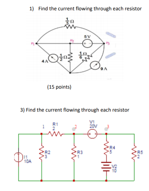 Solved 1) Find the current flowing through each resistor 5V | Chegg.com