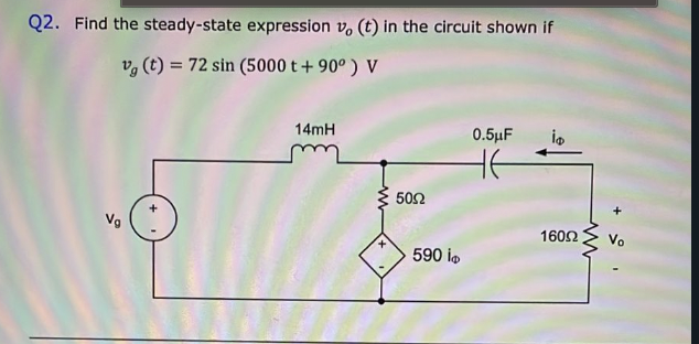 Solved Q2. ﻿Find the steady-state expression vo(t) ﻿in the | Chegg.com