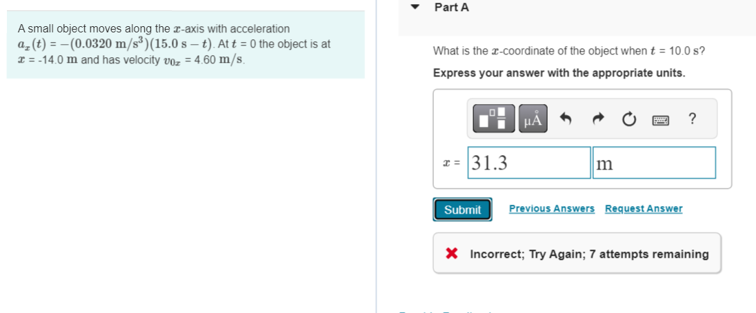 Solved A small object moves along the x-axis with | Chegg.com