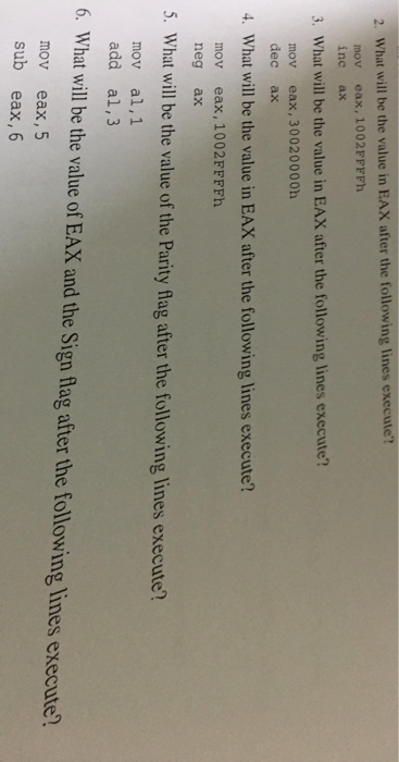 Solved What will be the value in EAX after the following | Chegg.com