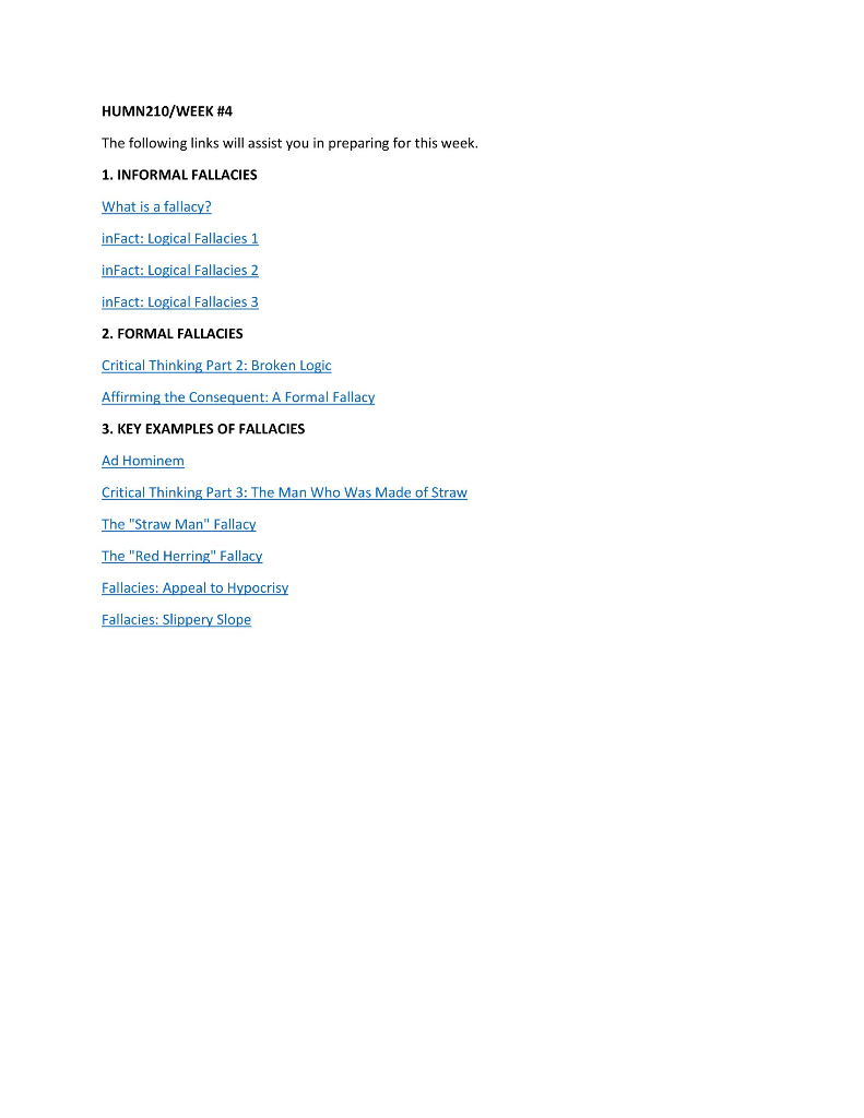 Read Week 4 Key Points. Access the Types of Fallacies | Chegg.com