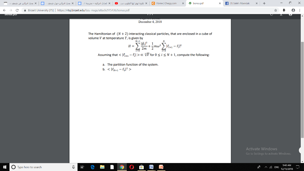 Solved The Hamiltonian of (𝑁 + 2) interacting classical | Chegg.com