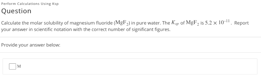 Solved Perform Calculations Using Ksp Question Calculate the | Chegg.com