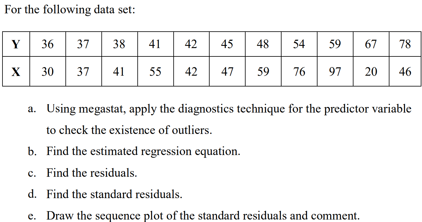 Solved For the following data set: Y 36 37 38 41 42 45 48 54 | Chegg.com