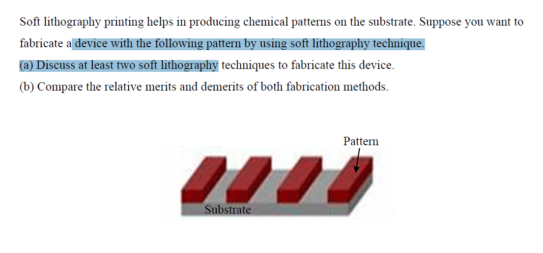 Solved Soft lithography printing helps in producing chemical | Chegg.com