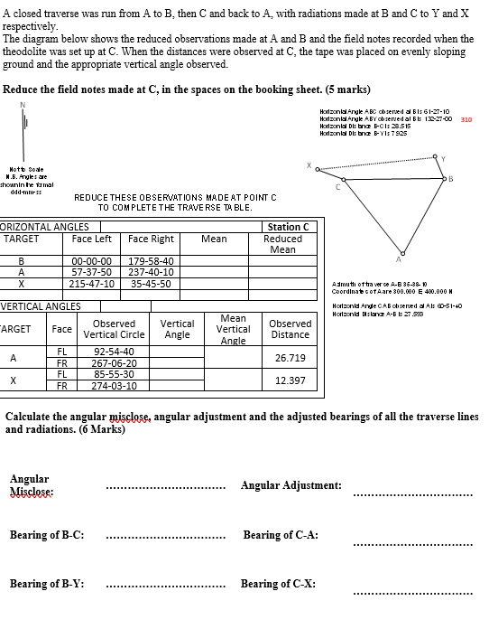 Solved Traverse Close (4 marks) Complete the traverse table | Chegg.com