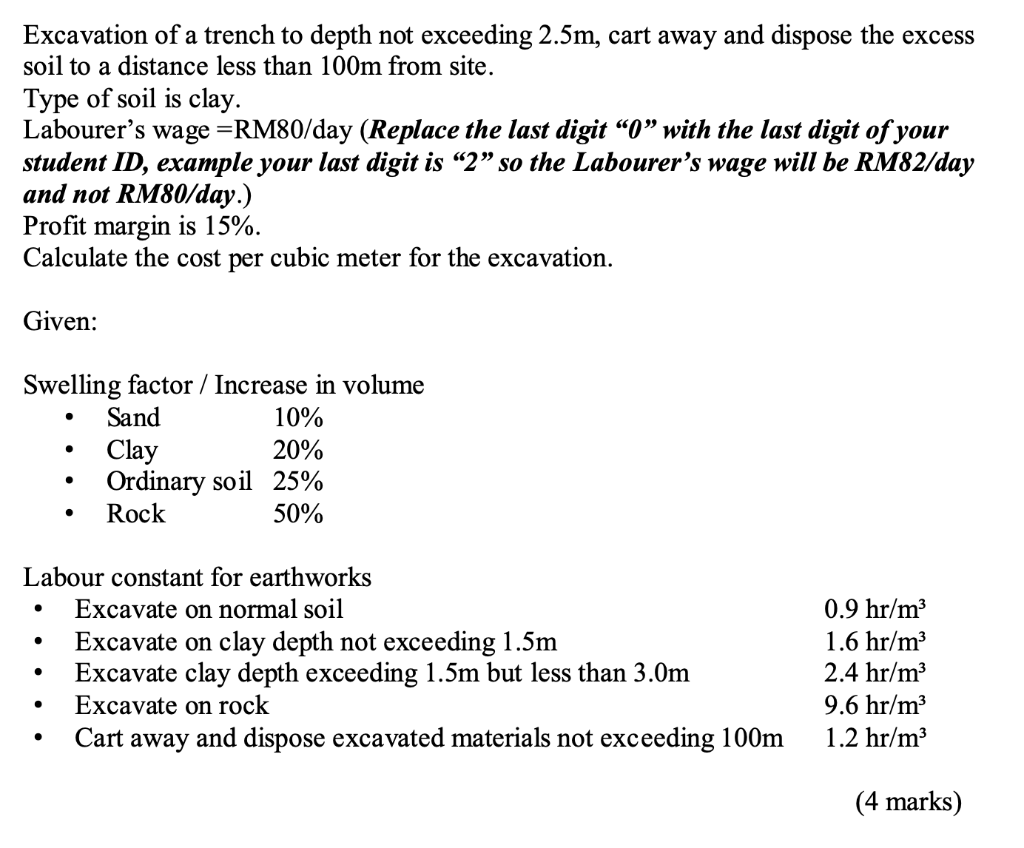 Solved Excavation of a trench to depth not exceeding 2.5m, | Chegg.com