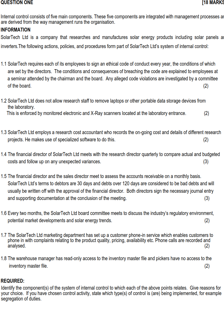 Solved Internal control consists of five main components. | Chegg.com