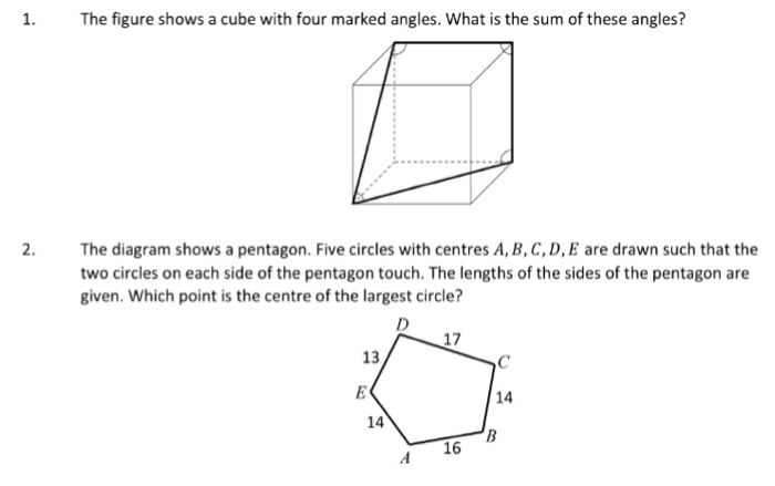 Solved 1. The figure shows a cube with four marked angles. | Chegg.com