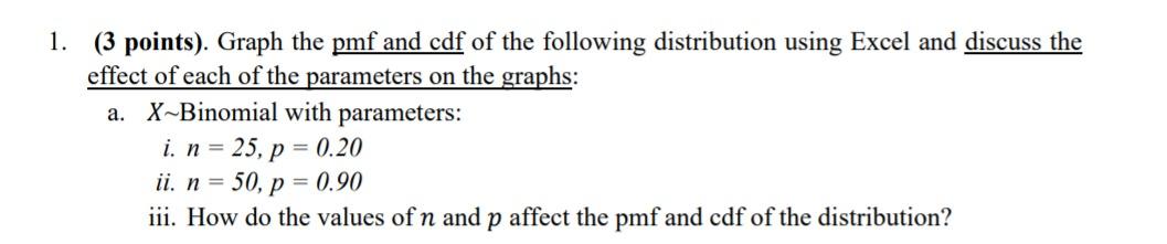 Solved 1. (3 points). Graph the pmf and cdf of the following | Chegg.com