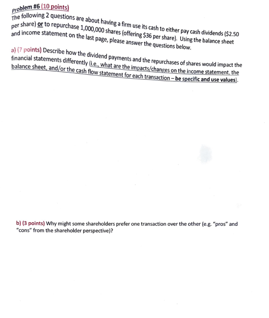 Solved Financial Statements for Question \#6problem \#6 ( 10 | Chegg.com