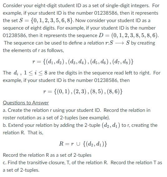 Solved Consider your eight-digit student ID as a set of | Chegg.com