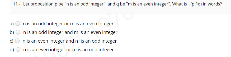 Solved 11 - Let proposition p be "n is an odd integer" and q | Chegg.com
