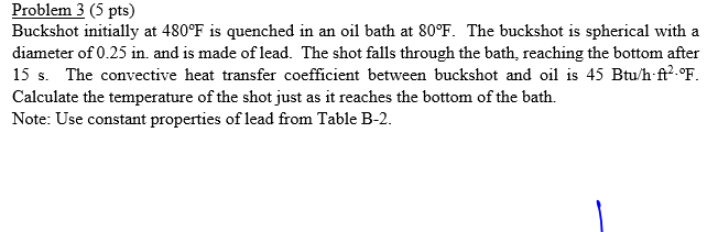 Solved Problem 3 (5 pts) Buckshot initially at 480°F is | Chegg.com