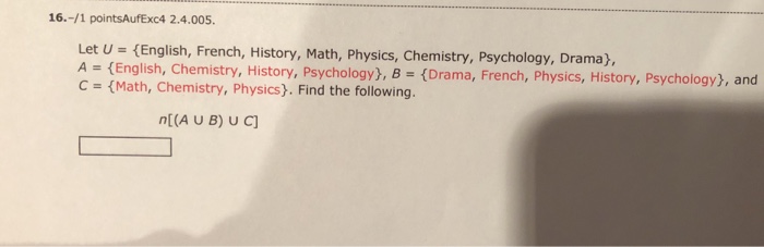 Solved 16.-/1 pointsAufExc4 2.4.005 Let U = {English, | Chegg.com