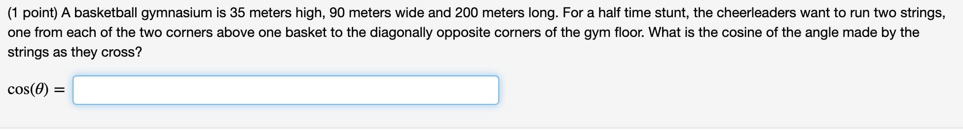 Solved ( 1 point) A basketball gymnasium is 35 meters high, | Chegg.com