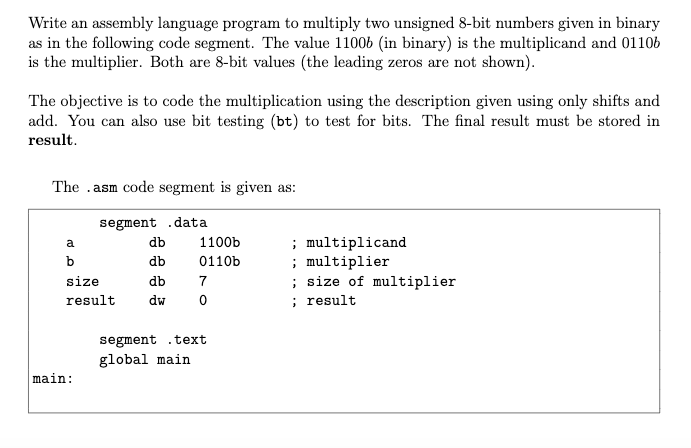 Solved Exercise requires you to code a multiplication | Chegg.com