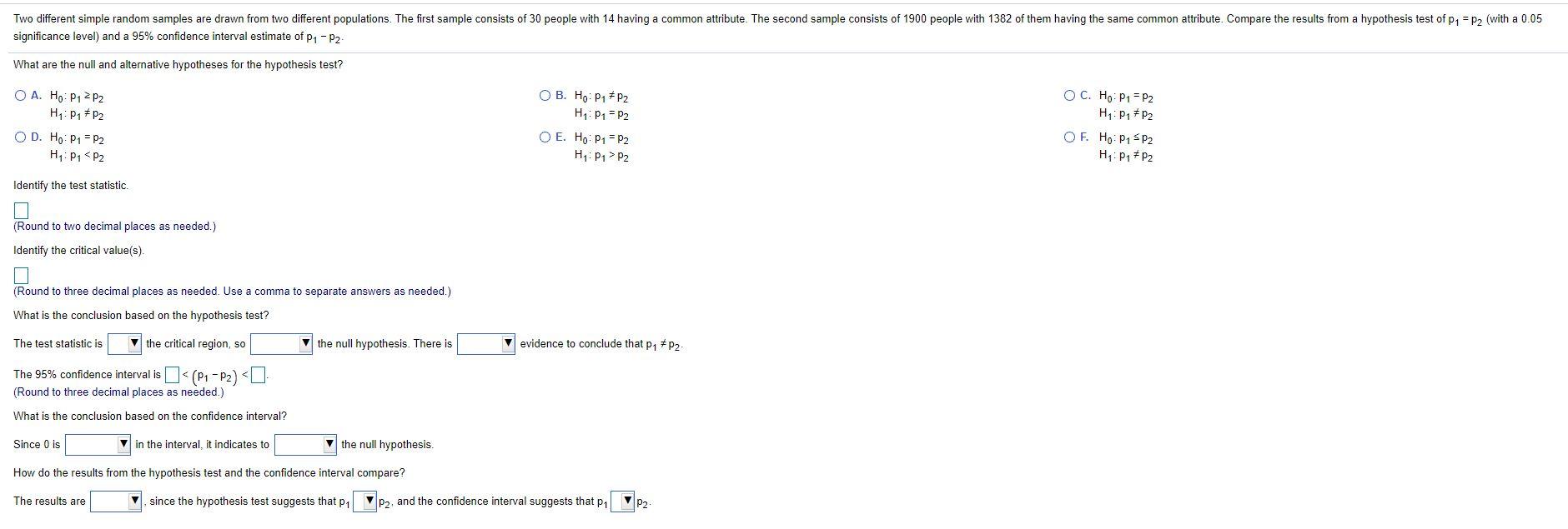 Solved Two different simple random samples are drawn from | Chegg.com