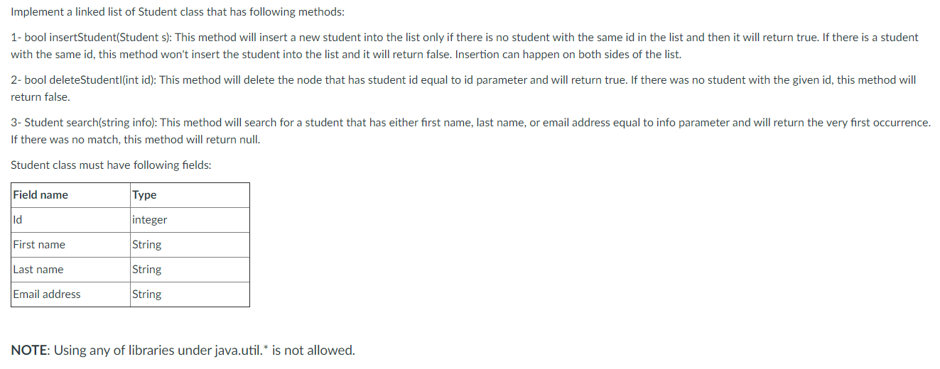 Solved Implement a linked list of Student class that has | Chegg.com